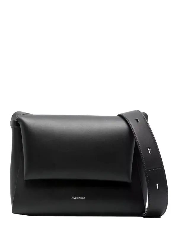 JIL SANDER Logo-print Leather Shoulder Bag - Black