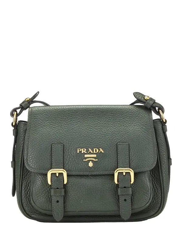 Prada Vitello Daino Double Buckle Messenger - Green