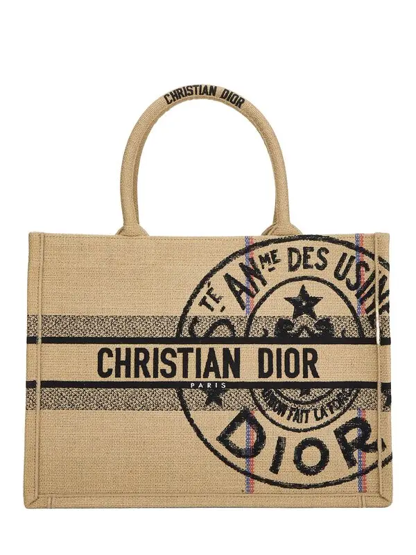 Dior Embroidered Jute Book Tote - Beige