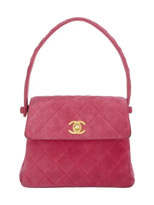 Chanel Quilted Suede Half Flap Top Handle Bag - Pink