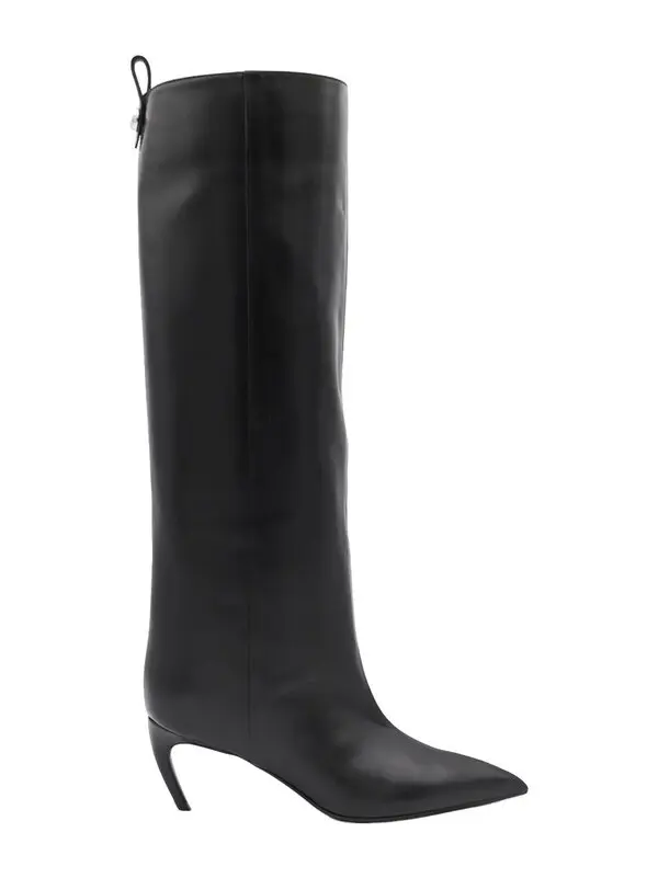 Attico Lea Smooth Leather Knee-high Boots With Curved Heel - Black