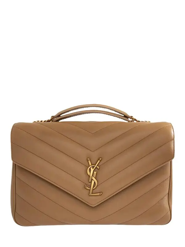 Saint Laurent Loulou Foldover Top Large Shoulder Bag - Tan