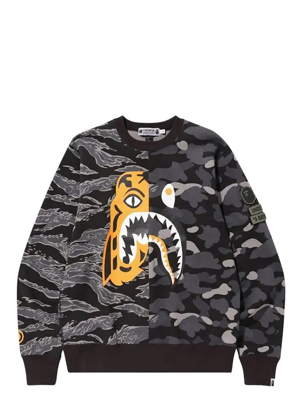 A BATHING APE X Undefeated Tiger Shark Half Crewneck - Black