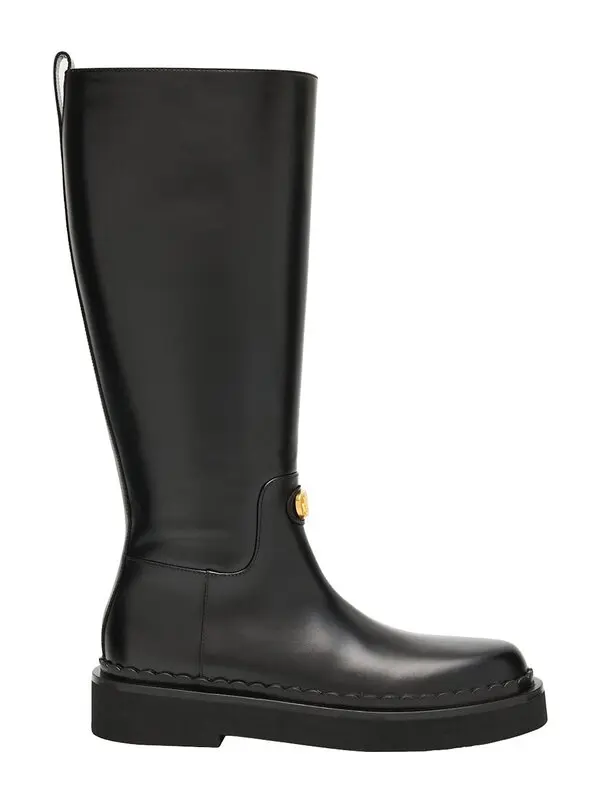 Valentino Garavani Vitello Brass Vlogo Leather Knee-high Boots - Nero