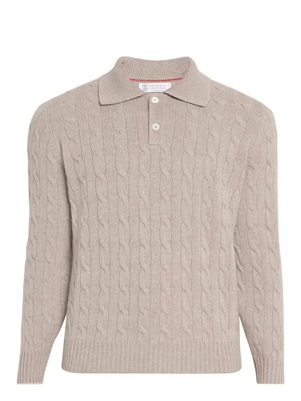 Brunello Cucinelli Cashmere Cable Knit Polo Sweater - Cbf75 Oatmeal