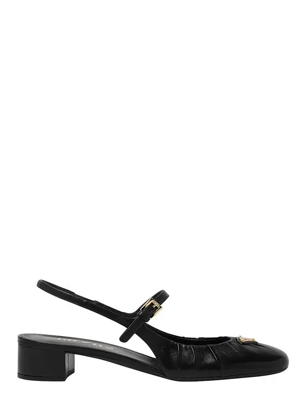 Prada Ruched Toe Mary Jane Leather Pumps - Black