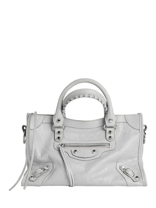 Balenciaga Le City Small Arena Leather Crossbody Bag - Light Grey