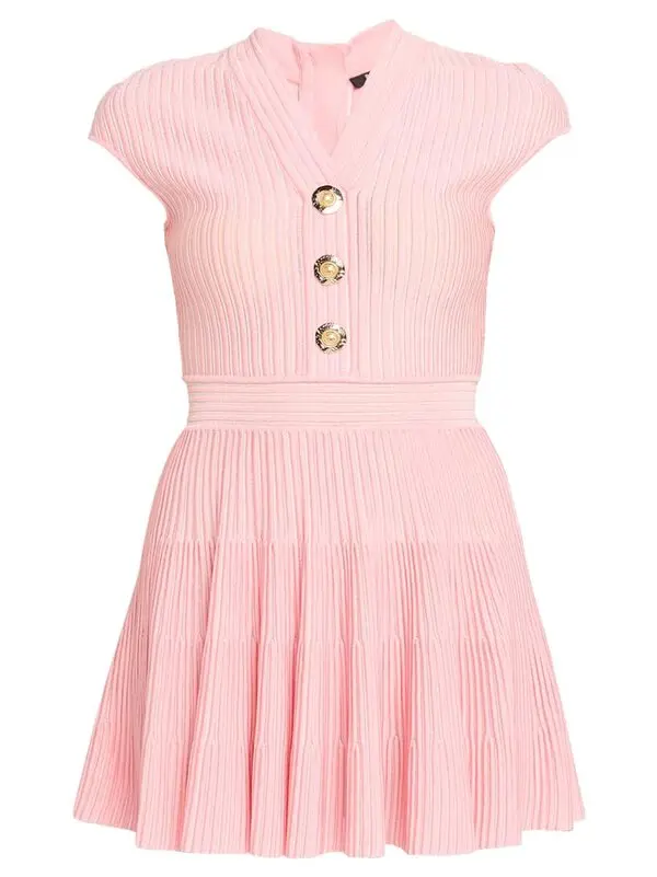 Balmain Flechage Knit Flare Mini Dress - Pink Mini Check