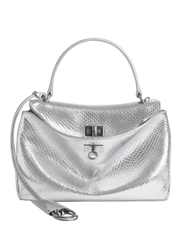 Balenciaga Rodeo Mini Python-embossed Crossbody Bag - Silver