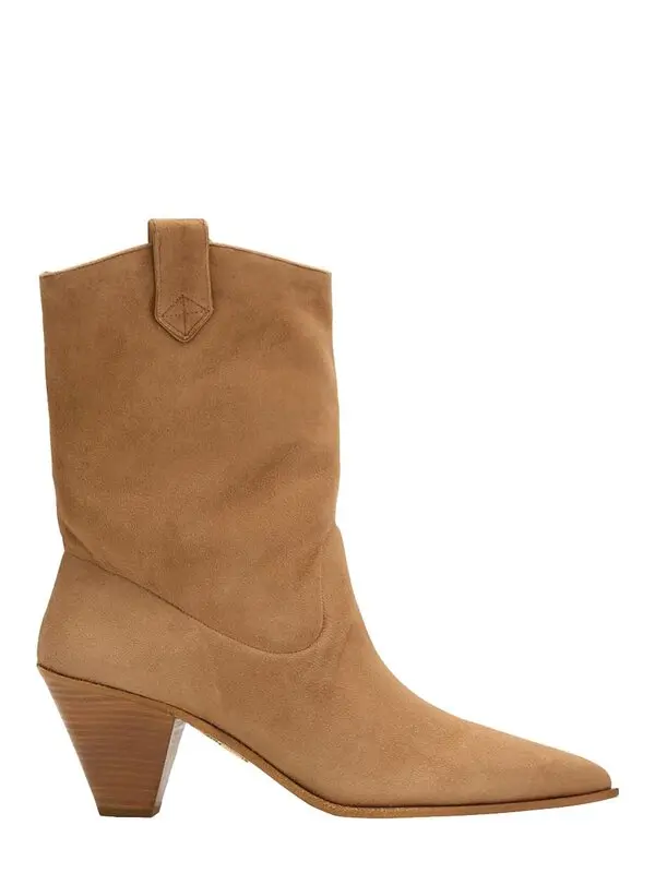 AQUAZZURA Boogie Suede Cowboy Booties - Camel