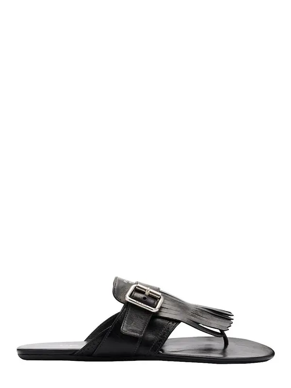 Prada Vitello Leather Fringe Buckled Thong Sandals - Nero