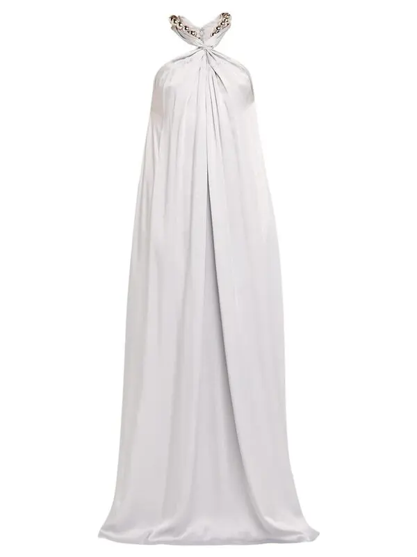 Stella McCartney Ball-collar Satin Halter Gown - Pearl Blue