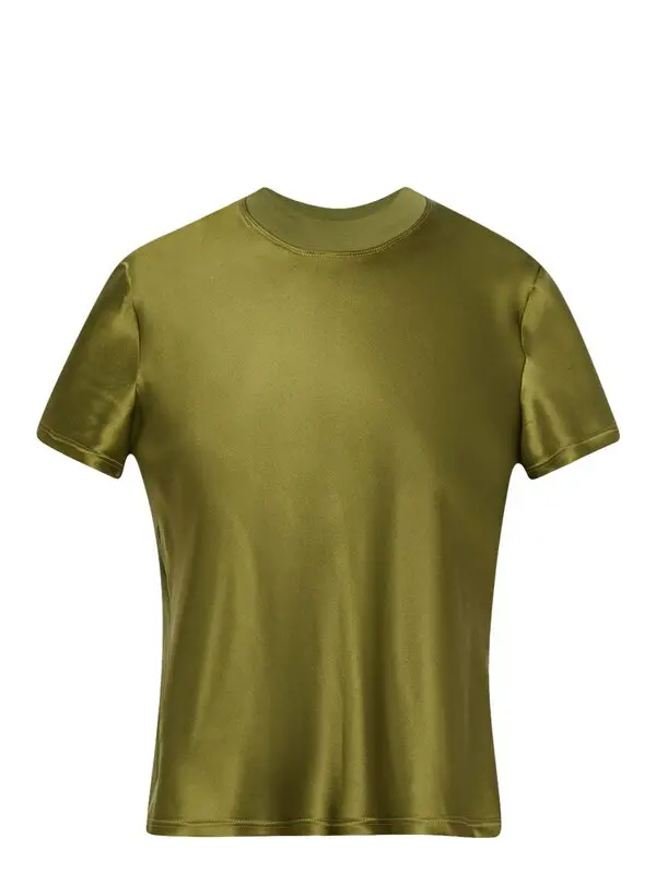 Rosetta Getty Mixed-media Bias Silk T-shirt - Olive