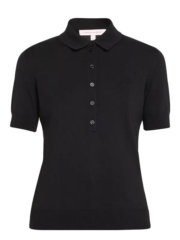 Carolina Herrera Short-sleeve Silk-blend Polo Shirt - Black