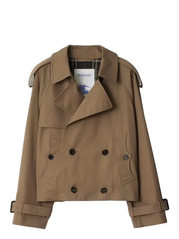 Burberry Cropped Gabardine Trench Jacket - Clay Brown