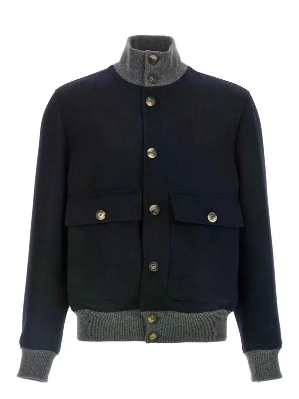 Brunello Cucinelli Ribbed-knit Wool Bomber Jacket - Blue