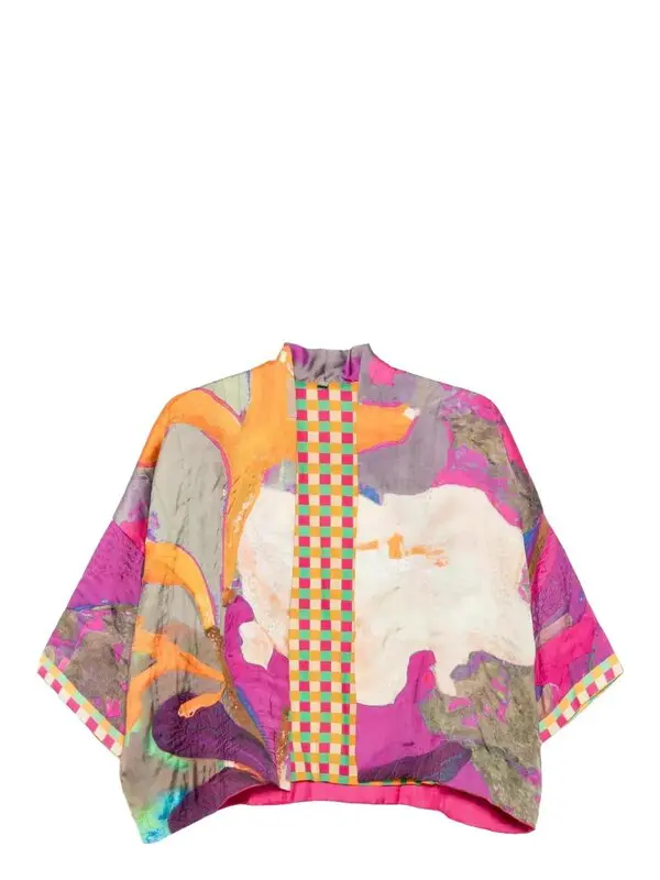 YAVI Abstract-print Silk Jacket - Orange