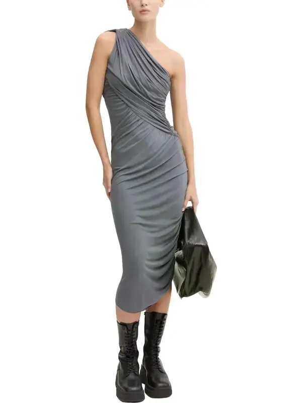 Rick Owens One-shoulder Draped Midi Dress - Grey