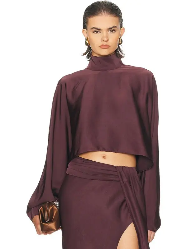 Lapointe Lightweight Satin Caftan Top - Mulberry