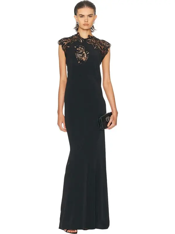 FERRAGAMO Gown With Lace Neckline - Nero