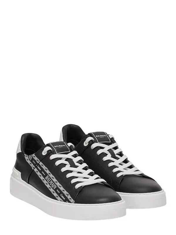 Balmain B-court Chain Logo Lace Up Sneakers - Black/white