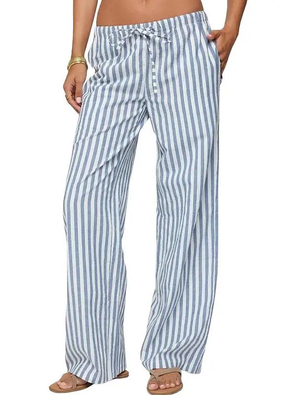 EDIKTED Macey Striped Pants - Blue/white