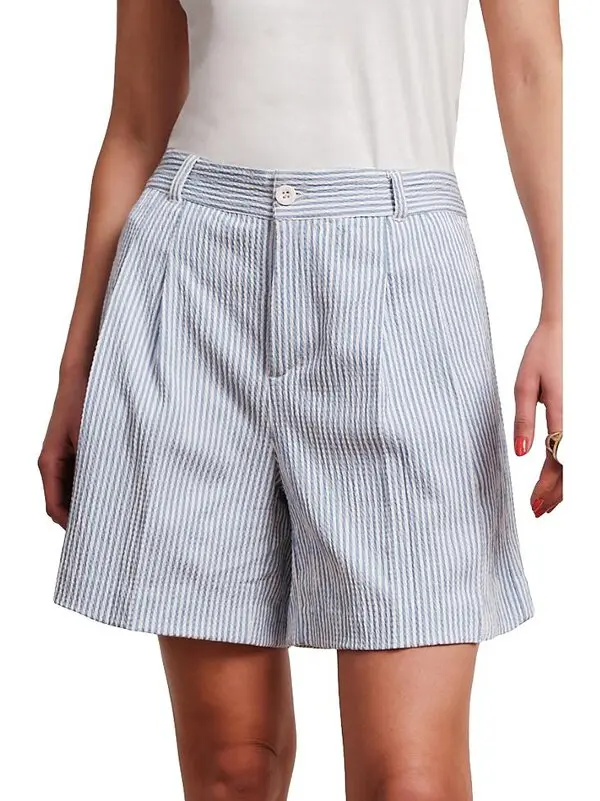 FRANCES VALENTINE Benny Stripe Seersucker Shorts - Light Blue And White