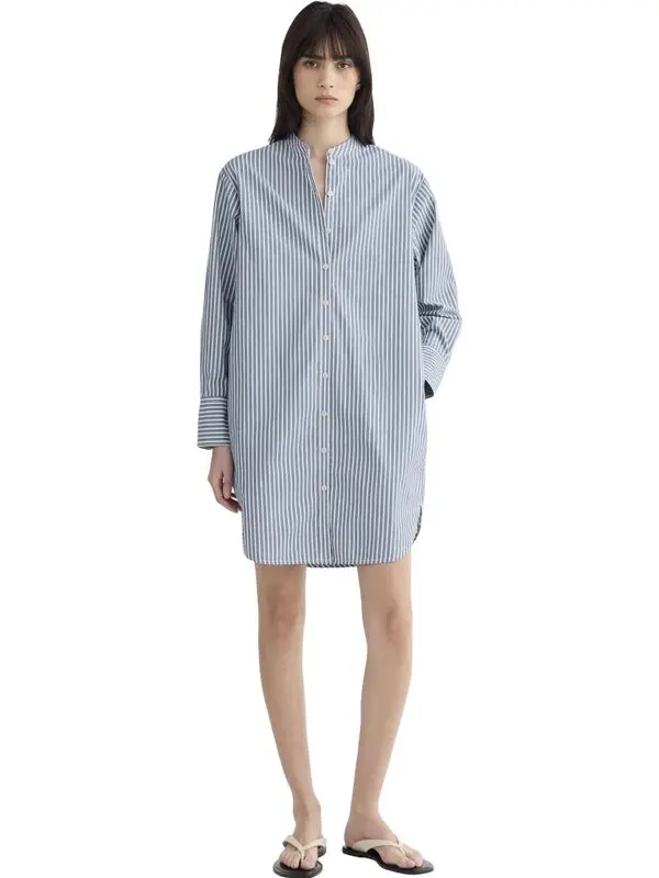 Everlane Relaxed Shirt Dress In Ultrasoft Cotton - Bone / Mazarine Blue