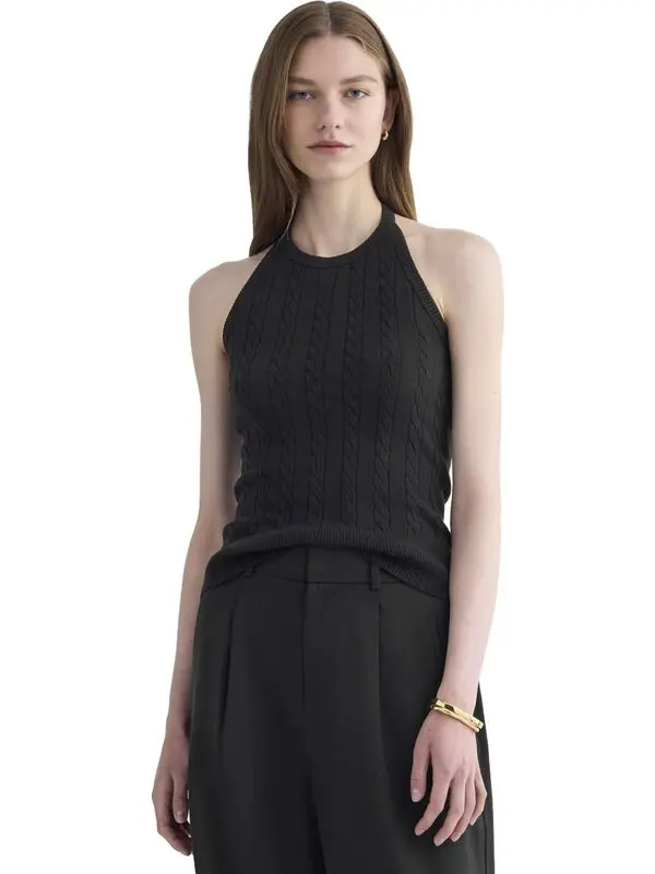 Everlane Cotton Cashmere Cable Halter Sweater - Black