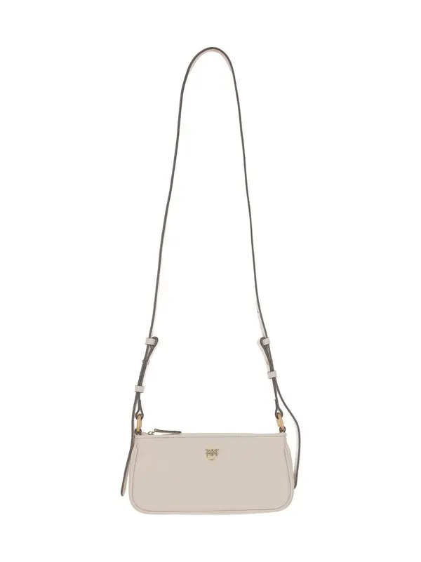 Pinko Mini Half Moon Baguette Leather Bag With Logo - White