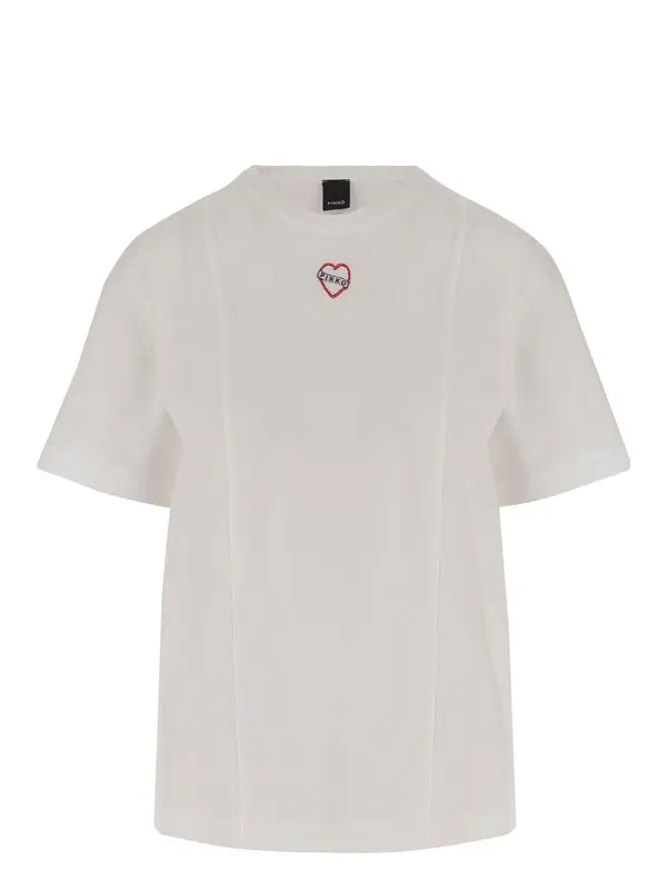 Pinko Cotton T-shirt With Embroidered Logo - White