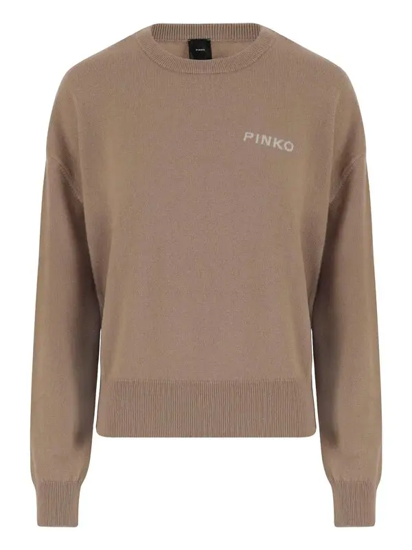 Pinko Wool And Cashmere Logo Sweater - Beige