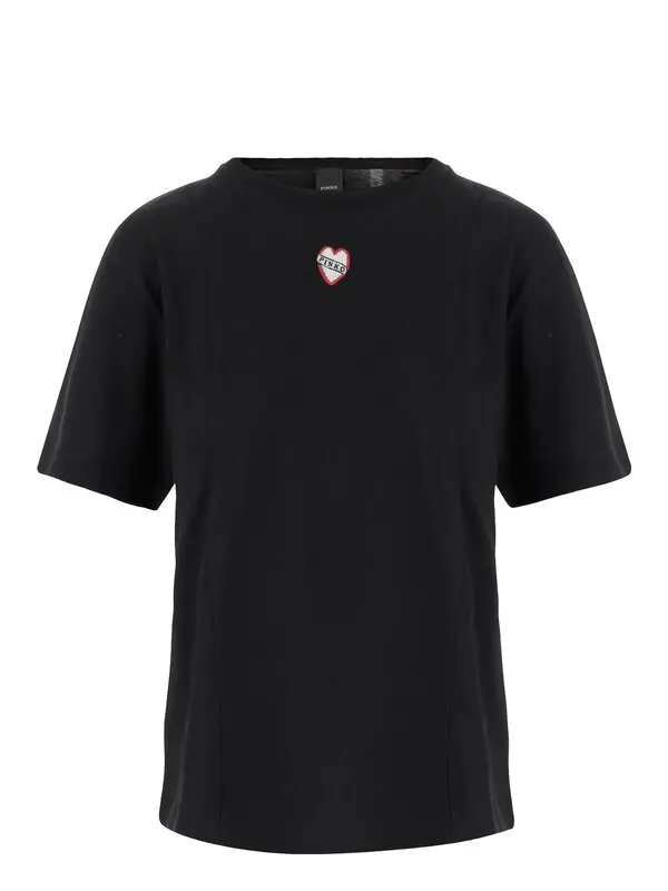 Pinko Cotton T-shirt With Embroidered Logo - Black