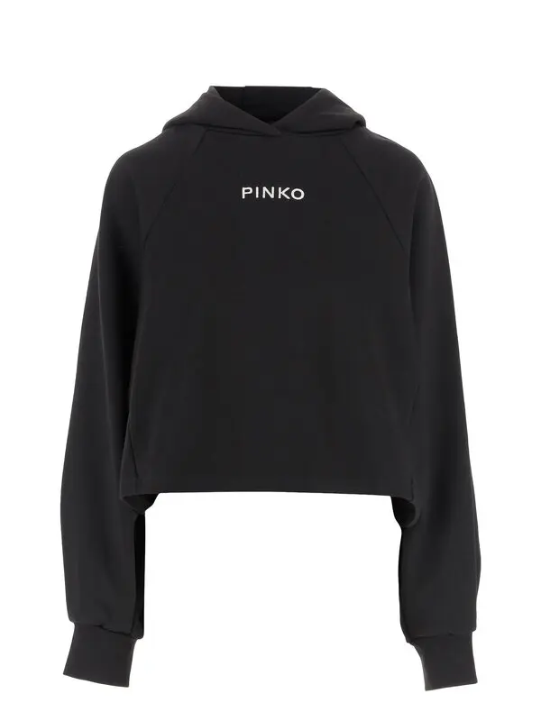 Pinko Cotton Cropped Sweatshirt With Logo - Black
