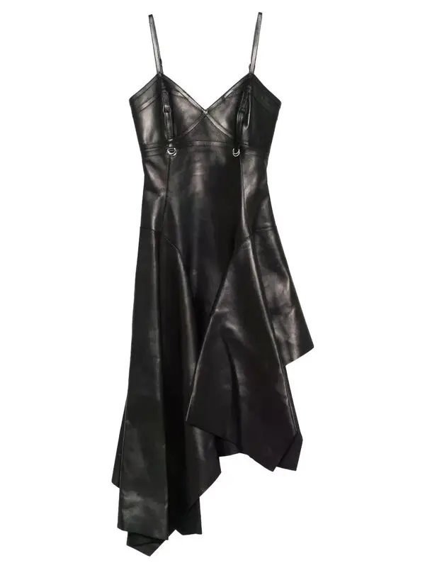 Alexander McQueen Leather Asymmetrical Dress - Black