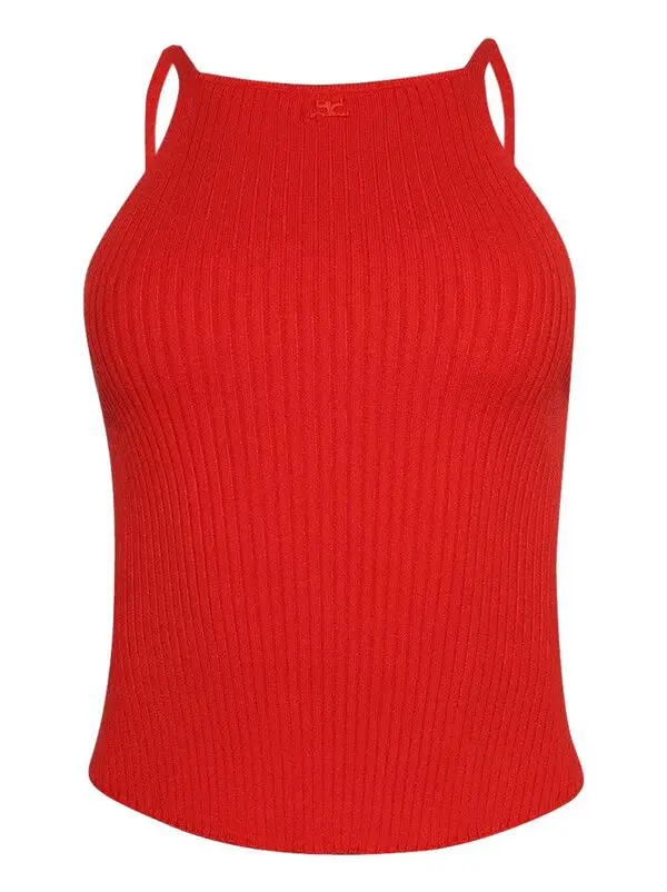 COURREGES Circle Rib Knit Top - Red