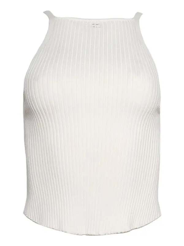 COURREGES Circle Rib Knit Top - White
