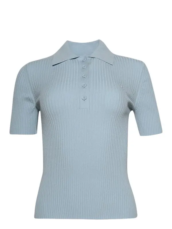COURREGES Signature Rib Knit Polo Top - Blue