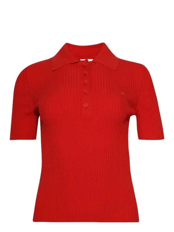 COURREGES Signature Rib Knit Polo Top - Red