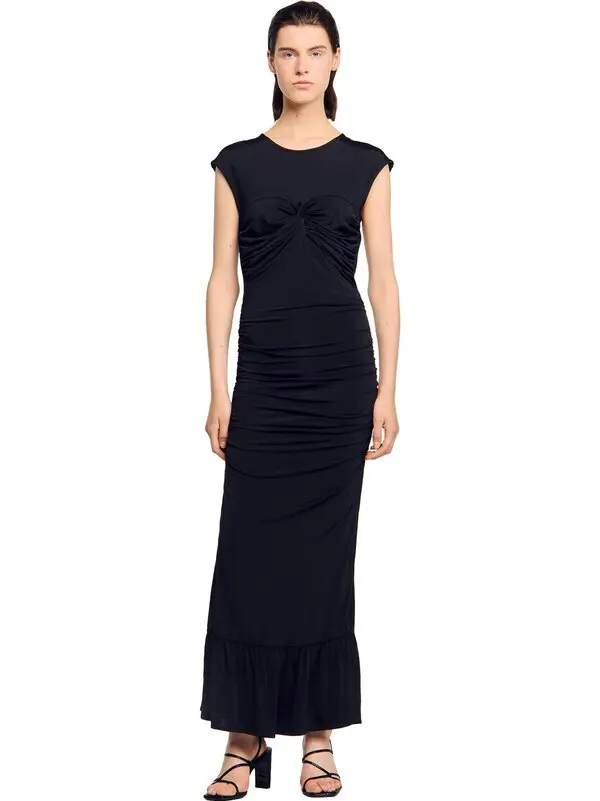 Sandro Sleeveless Draped Maxi Dress - Black
