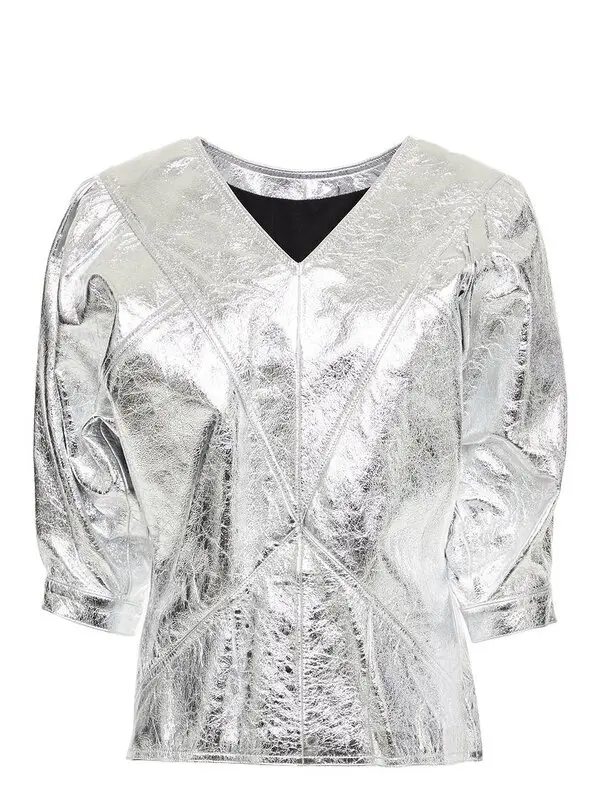 Isabel Marant Nolaz Metallic Textured-leather Top - Silver
