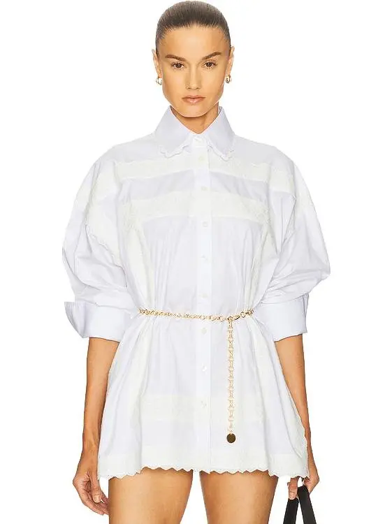 HELSA The Summer Overshirt With Vintage Swiss Embroidery - White