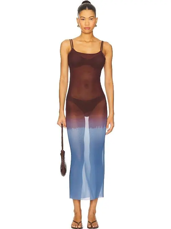 WeWoreWhat Mesh Scoop Maxi Slip - Maroon & Blue Jean