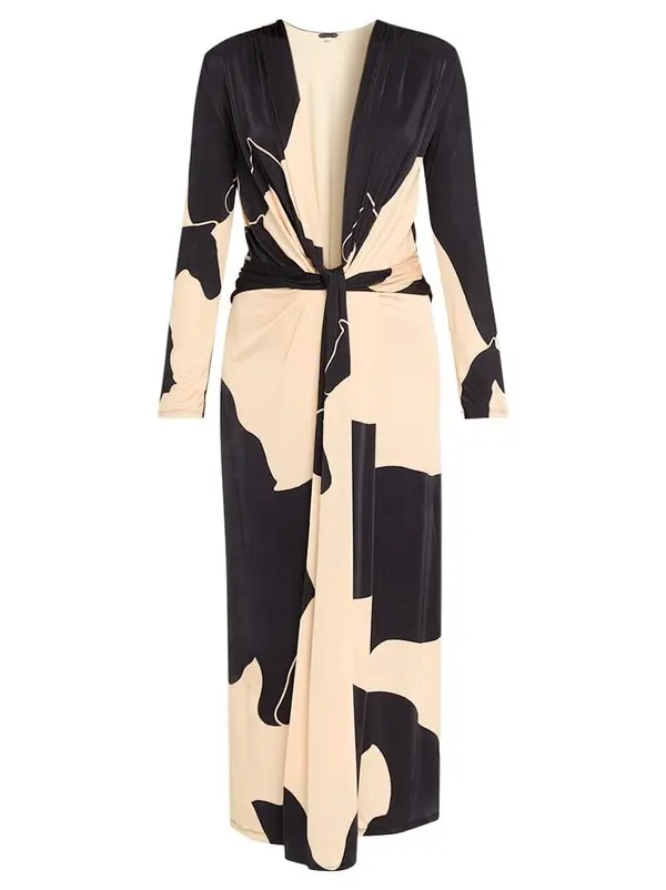 Johanna Ortiz Oasis Plunging Long-sleeve Ankle Dress - Whtblk