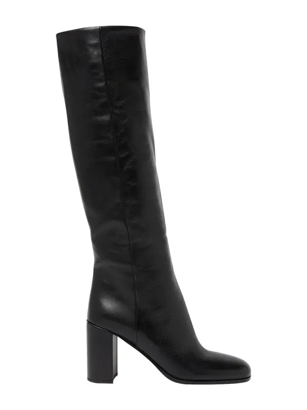 Prada Leather Block-heel Knee Boots With Triangle Logo - Black