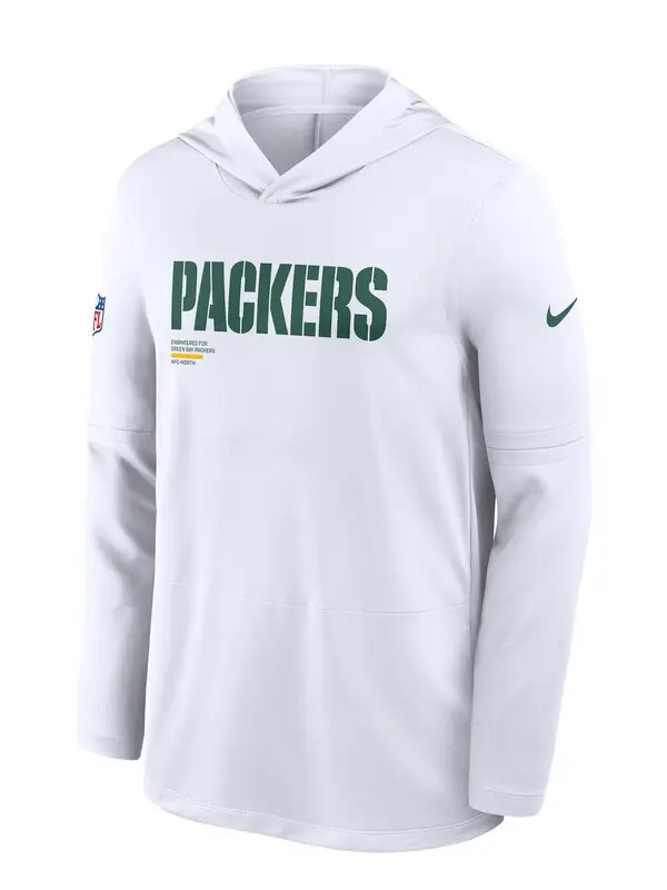 Nike Green Bay Packers Pure Fury Sideline Dri-fit Nfl Long-sleeve Hooded Top - White