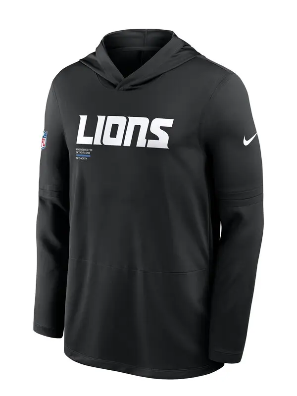 Nike Detroit Lions Pure Fury Sideline Dri-fit Nfl Long-sleeve Hooded Top - Black