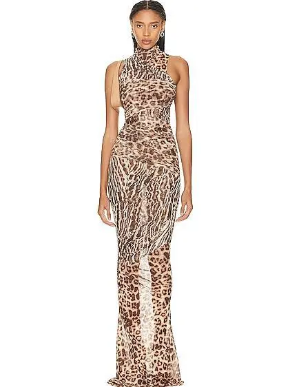 SEROYA Ronnie Leopard Print Maxi Dress - Tan Leopard