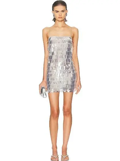 Retrofete Amalie Sequin Embellished Mini Dress - Silver Cloud