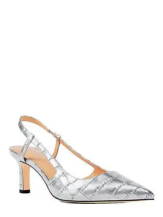 Michael Kors Metallic Crocodile Embossed Leather Slingback Pump - Silver